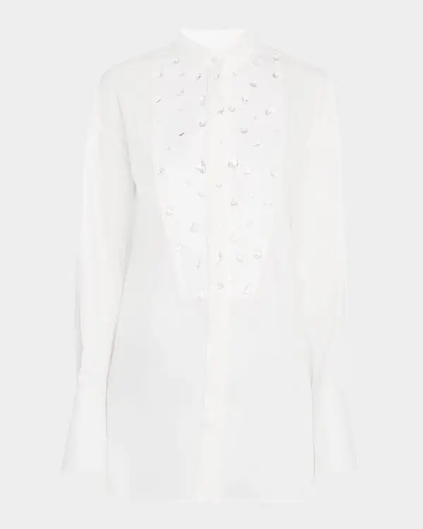 Alexander McQueen Crystal Embroidered Tuxedo Blouse