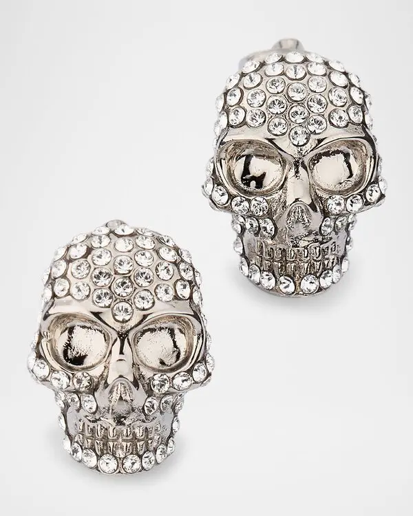 Alexander McQueen Pavé Crystal Skull Stud Earrings - Silver
