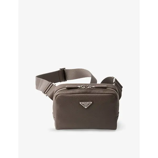 Prada Triangle-logo Leather Shoulder Bag - Grey