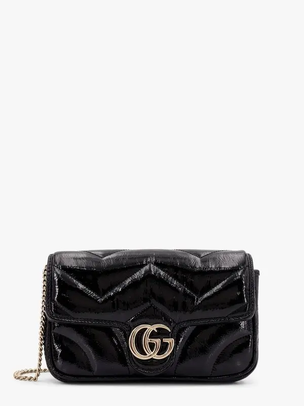 Gucci Gg Marmont Patent Leather Shoulder Bag With Card Holder