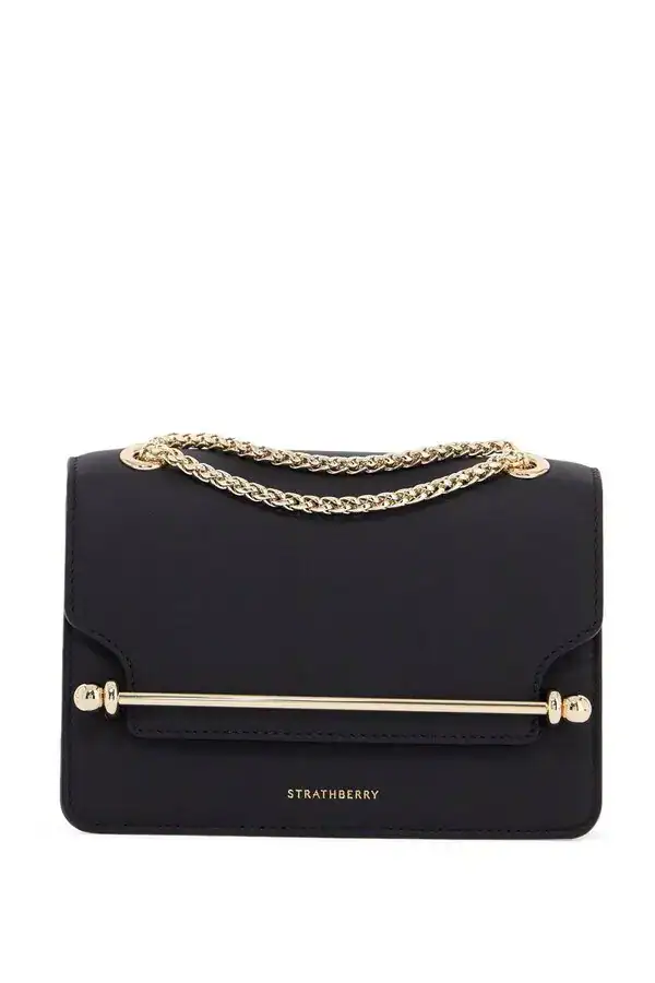Strathberry East/West Mini Calfskin Bag With Chain Strap Black