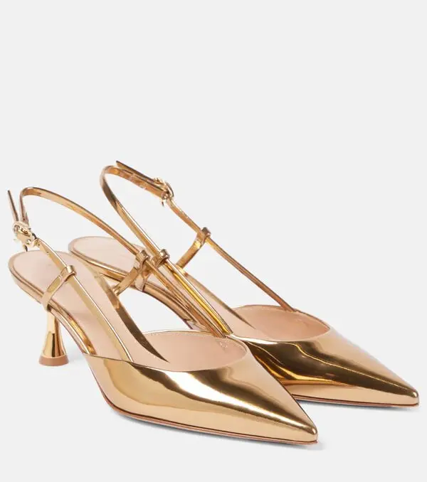 GIANVITO ROSSI Ascent 55 Leather Slingback Pumps - Gold