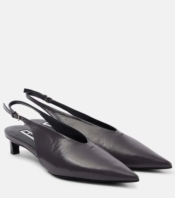 JIL SANDER Leather Slingback Pumps - Grey