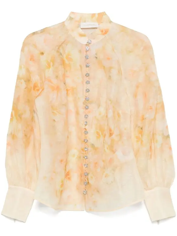 Zimmermann Crush Printed Linen Shirt - Yellow