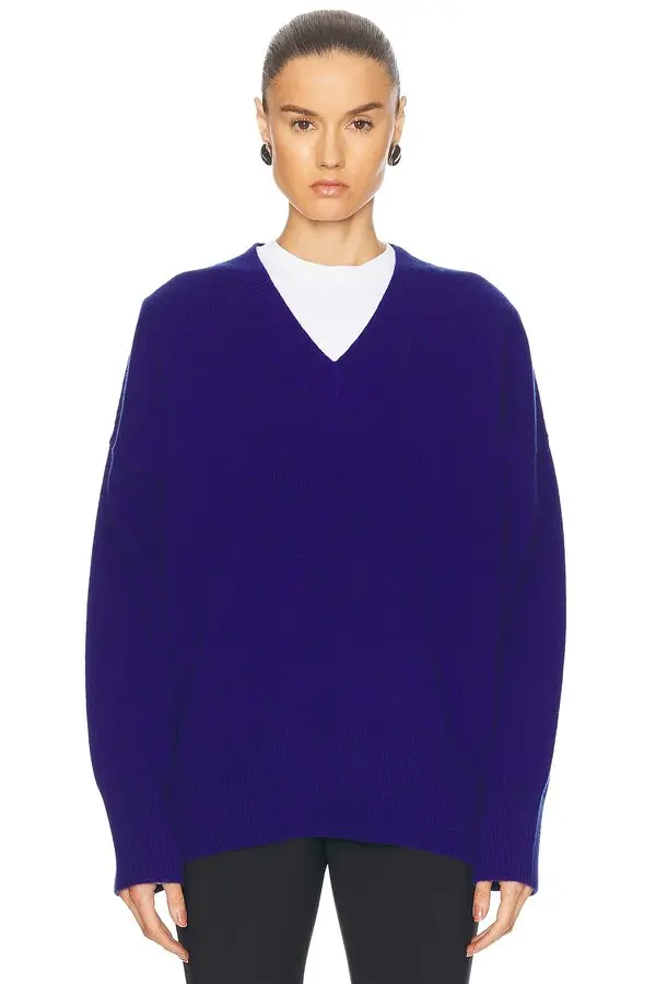 RÓHE Compact Knitted V-neck Jumper - Indigo