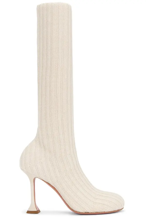 Amina Muaddi Veneda Stretch 95 Knit Boots - Beige