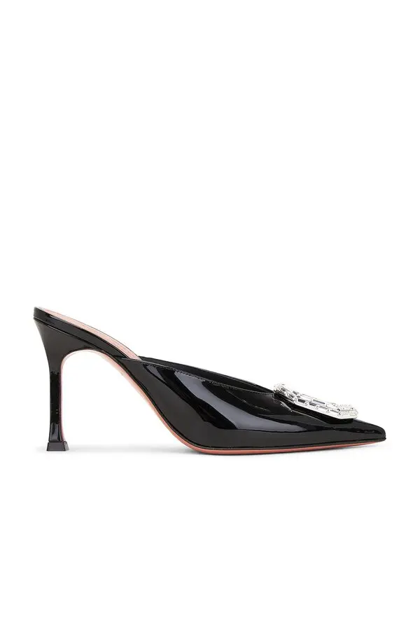 Amina Muaddi Camelia 90 Patent Mules - Black & White