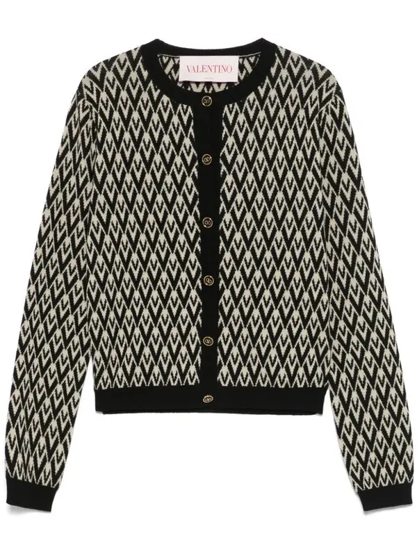 Valentino Garavani Toute La V-jacquard Cardigan - Black