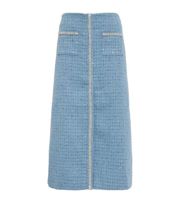 Maje Tweed Sequinned Midi Skirt