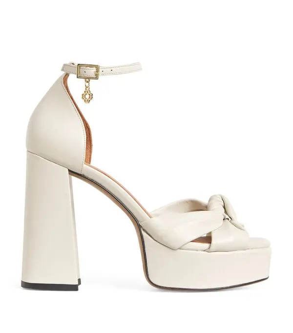 Maje Leather Platform Heels 115 With Knot - White