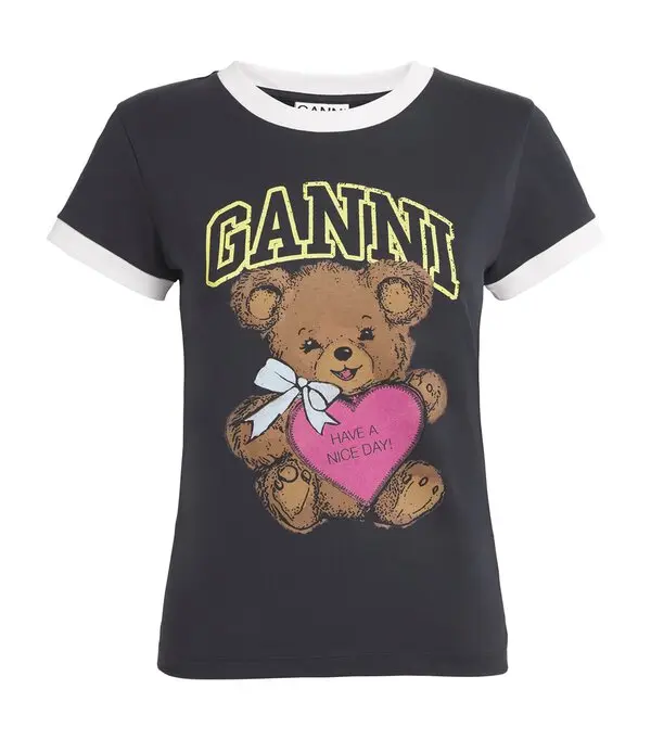GANNI Organic Cotton Bear T-shirt - Black
