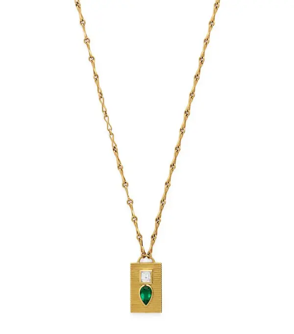 AZLEE Duet Diamond And Emerald Necklace