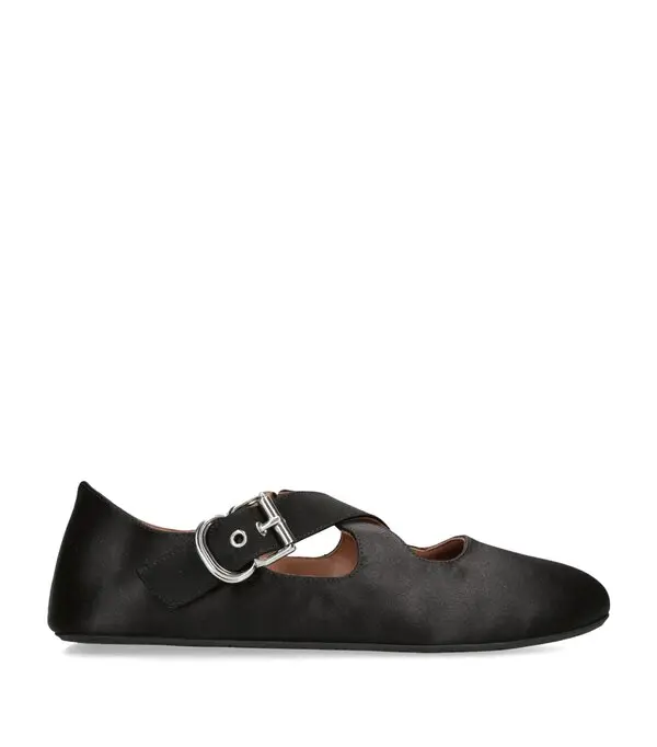 Alaïa Satin Criss-cross Ballet Flats - Black