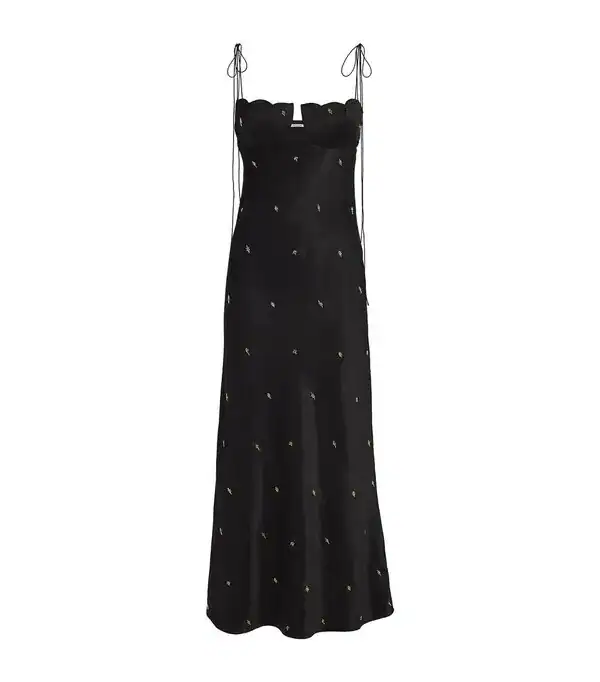 Anna October Satin Tulip Midi Dress In Black - 30% Off | Editorialist