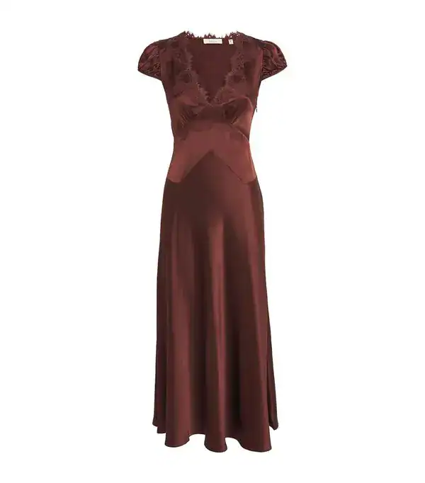 DEn Silk-Lace Coraline Midi Dress - Brown | Editorialist