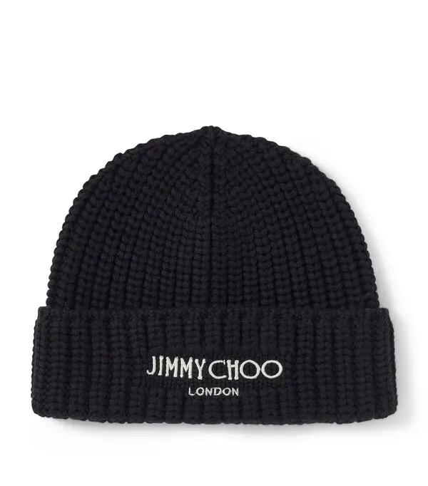 JIMMY CHOO Yuki Virgin Wool Beanie - Black