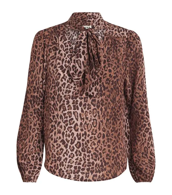 Rixo Silk Moss Pussybow Blouse - Brown