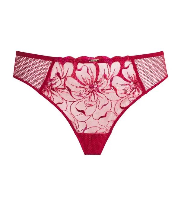 Chantelle Embroidered Fleurs Tanga - Red