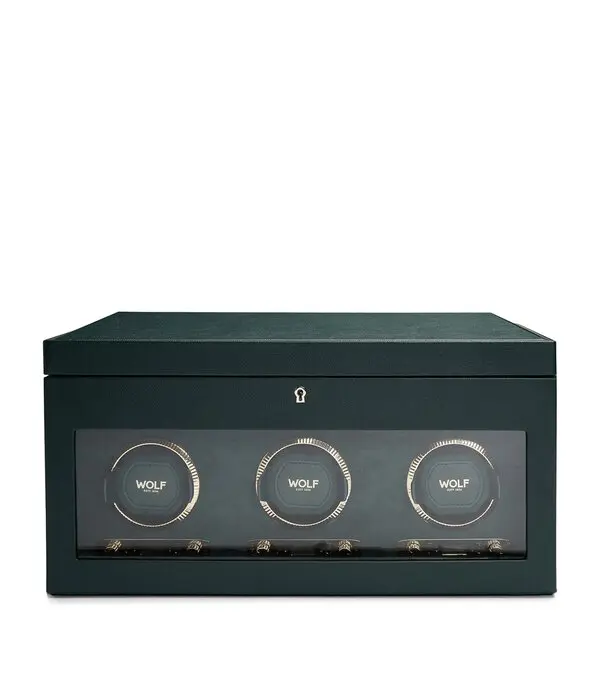 Wolf Vegan Leather Triple Watch Winder - Green