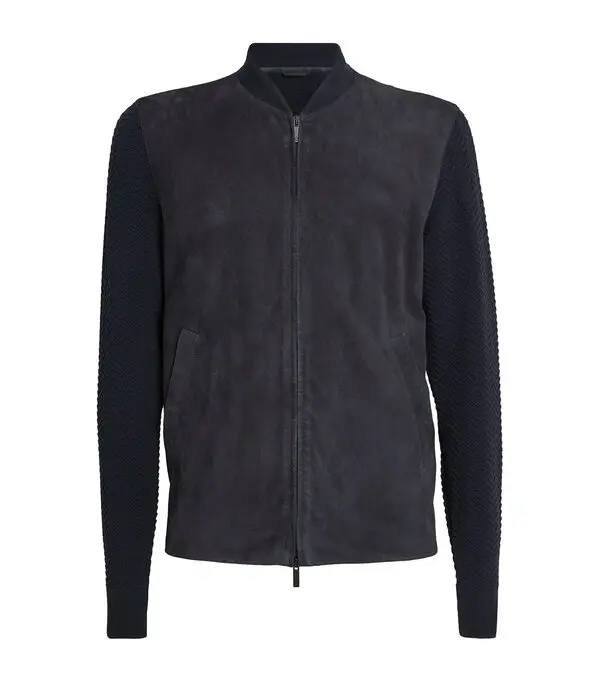 Giorgio Armani Suede And Virgin Wool-sleeve Bomber Jacket