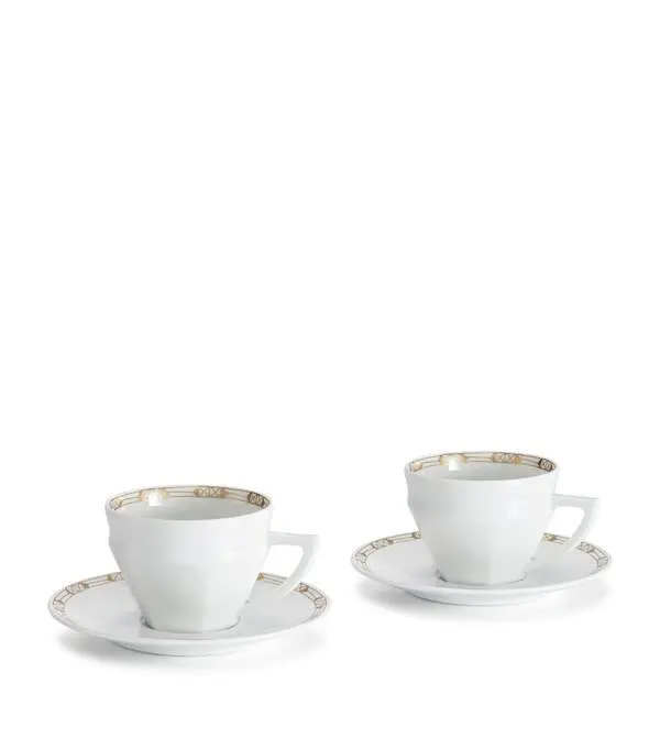 THE MARTHA, BY BACCARAT Set Of 2 Porcelain Talleyrand Tea Cups And Saucers - Clear
