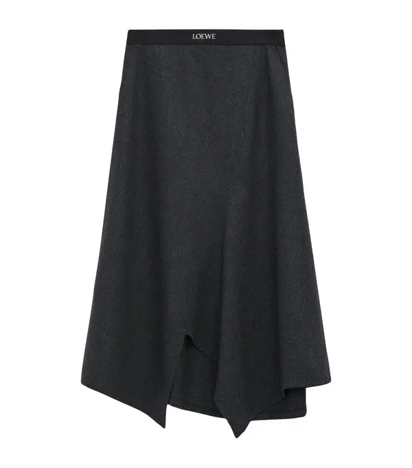Loewe Wool-blend Asymmetric Midi Skirt