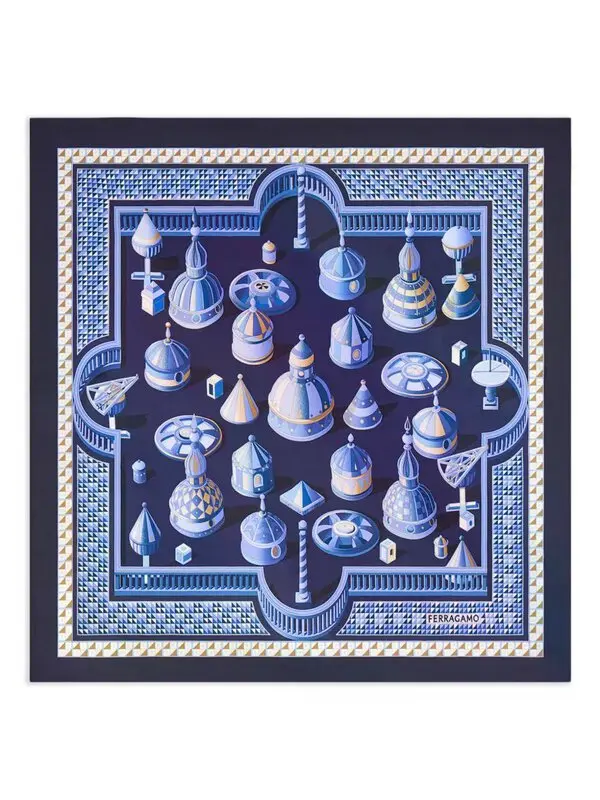 FERRAGAMO Domes-print Scarf - Blue