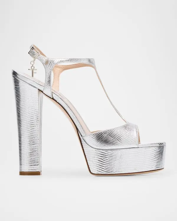 TOM FORD Metallic Platform Sandals - Silver