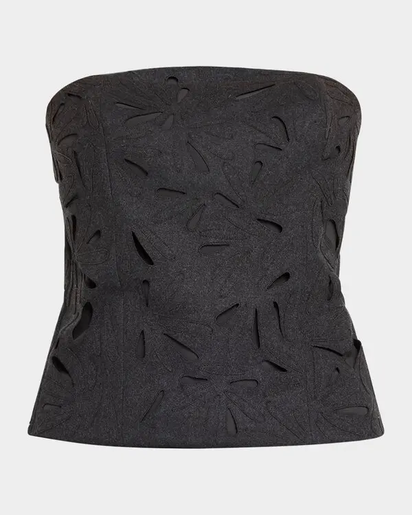 Brunello Cucinelli Strapless Wool Top With Embroidery