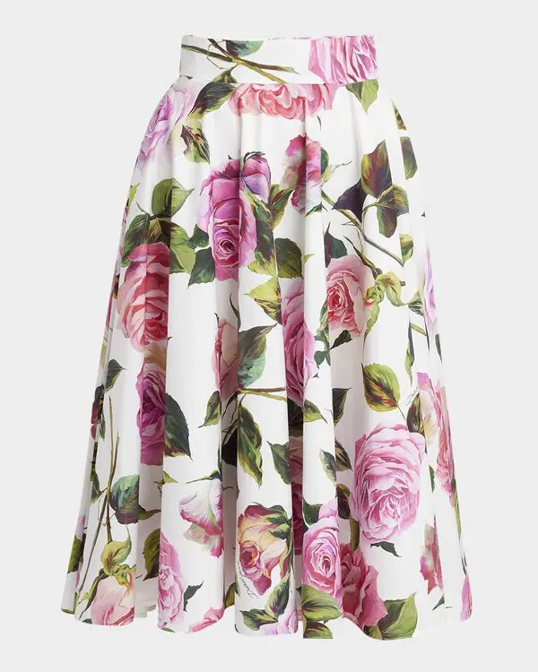 Dolce & Gabbana Floral Print Midi Skirt - Whtprtpink