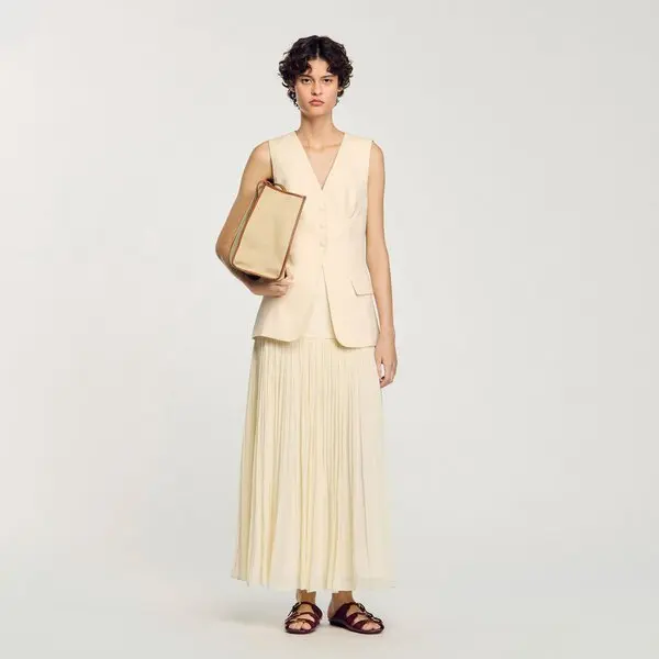 Sandro Sleeveless Linen Jacket - Ecru