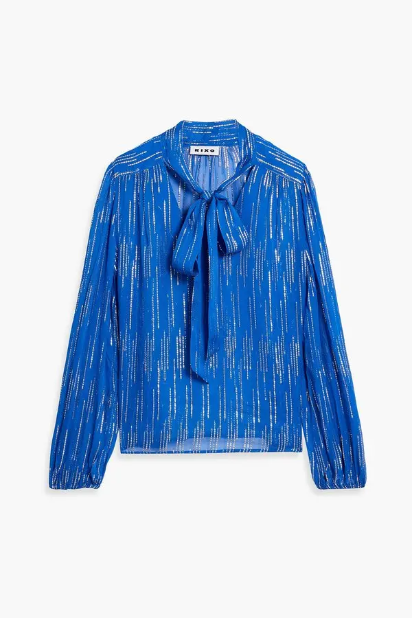Rixo Moss Metallic Jacquard Blouse - Cobalt Blue