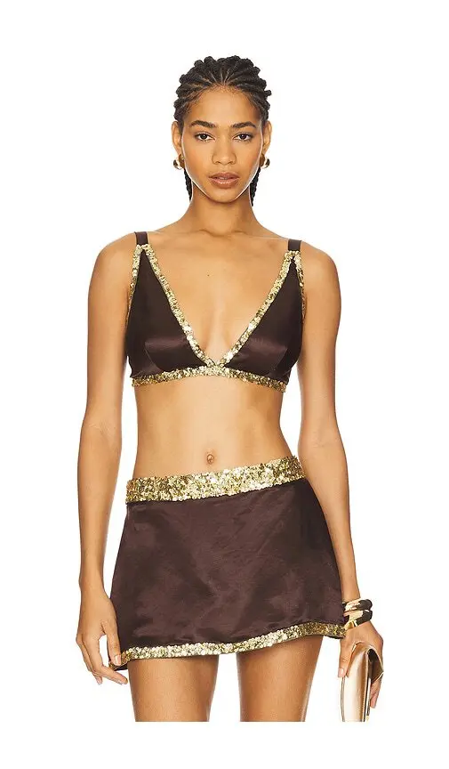 ASTA RESORT Celene Hand Beaded Bralette In Brown