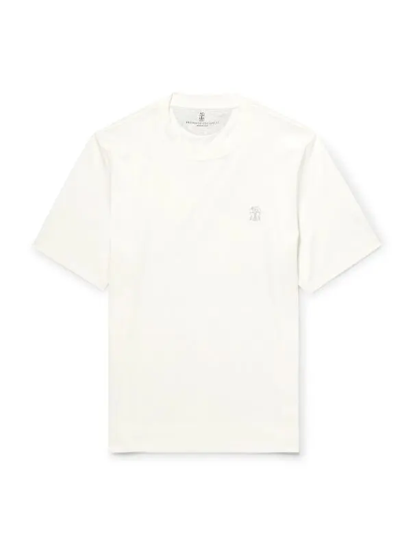 Brunello Cucinelli Layered Logo-print Cotton-jersey T-shirt - White