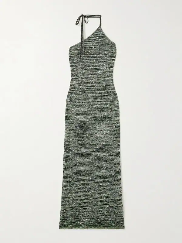 Missoni One-Shoulder Sequin-Embellished Crochet-Knit Maxi Dress In Green -  50% Off | Editorialist