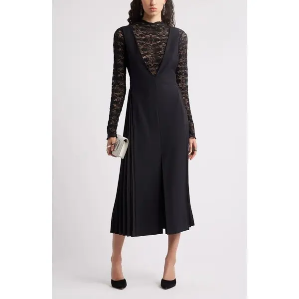 Nordstrom Wool Blend Midi Dress In Black 61% Off Editorialist