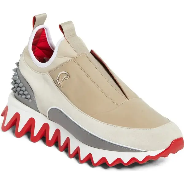 CHRISTIAN LOUBOUTIN Sharkyloub Spikes Slip-on Sneakers - Goose/ Smoke Grey