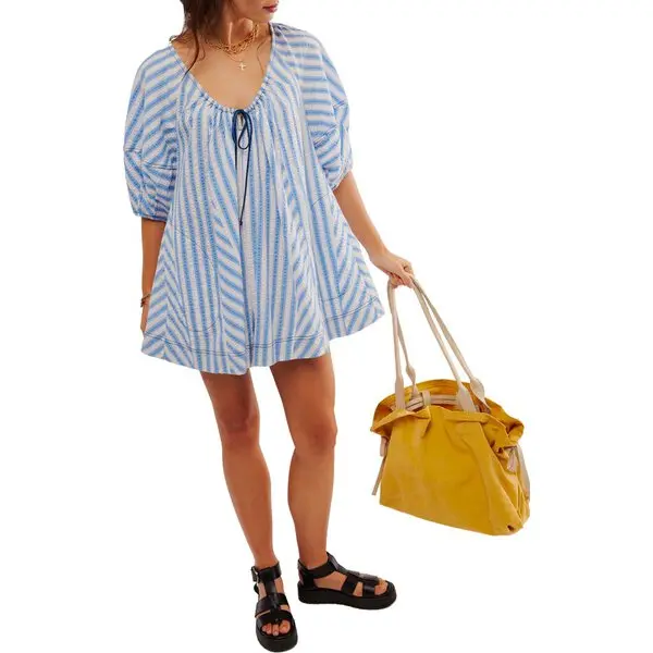 Free People Bop Around Stripe Romper - Oxford Combo