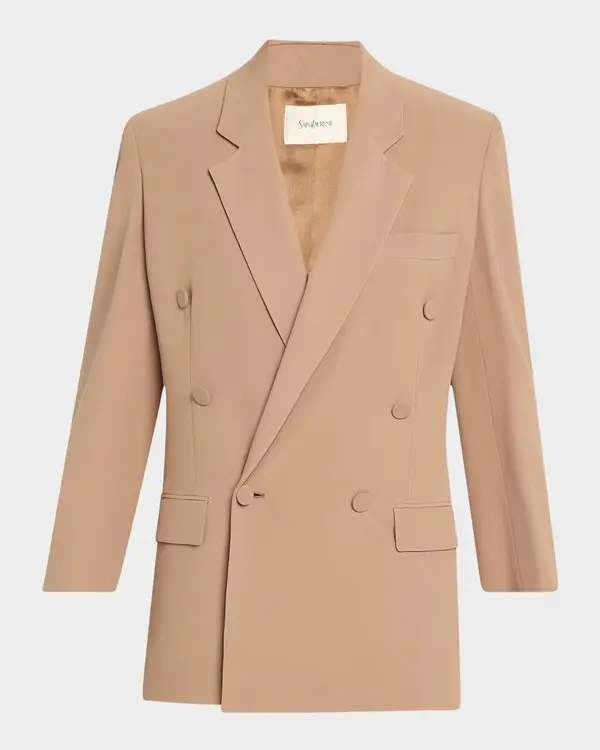 Saint Laurent Double-breasted Silk Wrap Blazer - Coffee Bei