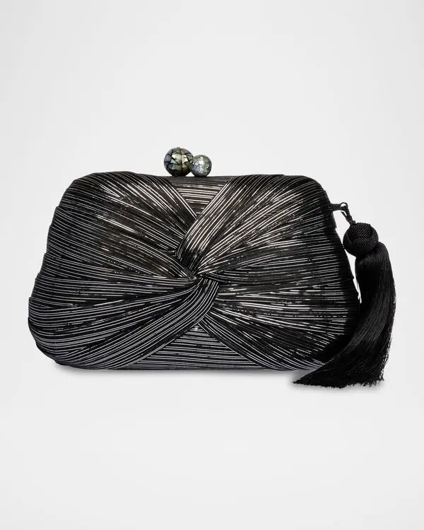 RAFE Twisted Metallic Straw Clutch - Black / Silver
