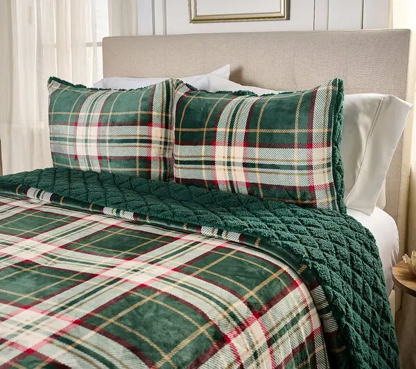 SANDRA LEE As Is Reversible Plaid/sherpa Comforter-queen