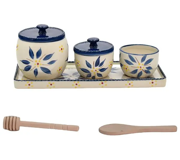 TEMP-TATIONS Old World 3-piece Condiment Jars With Tray