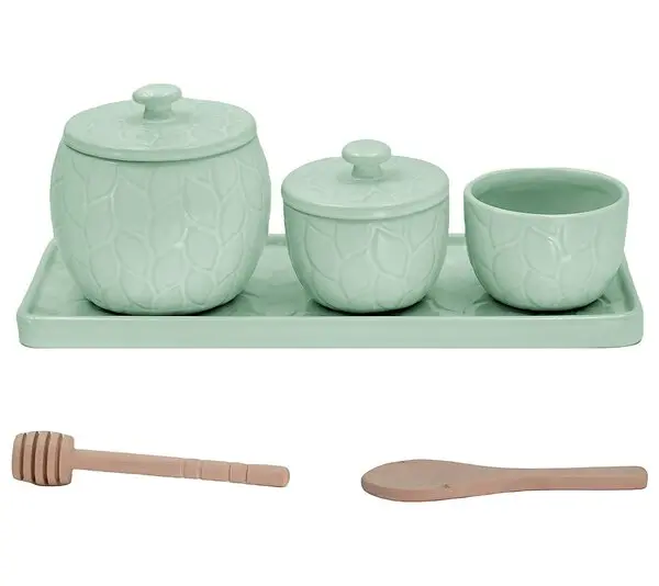 TEMP-TATIONS Carved Willow 3-piece Condiment Jars With Tray