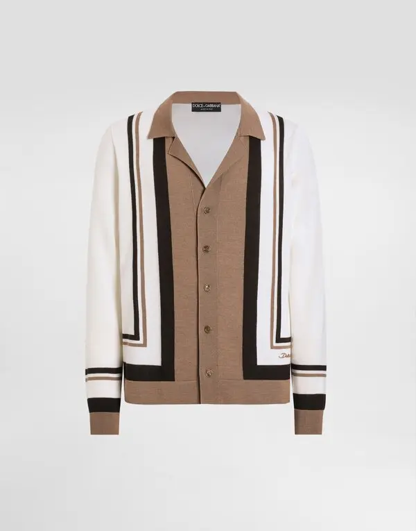 Dolce & Gabbana Wool Cardigan With Dg Embroidery - Beige