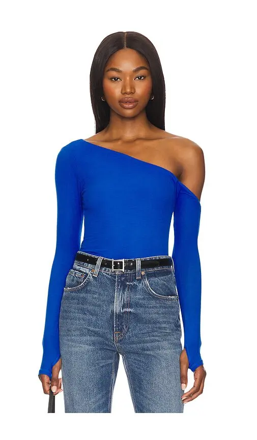 Michael Lauren Magdalino Asymmetrical Cold Shoulder Top - Cobalt