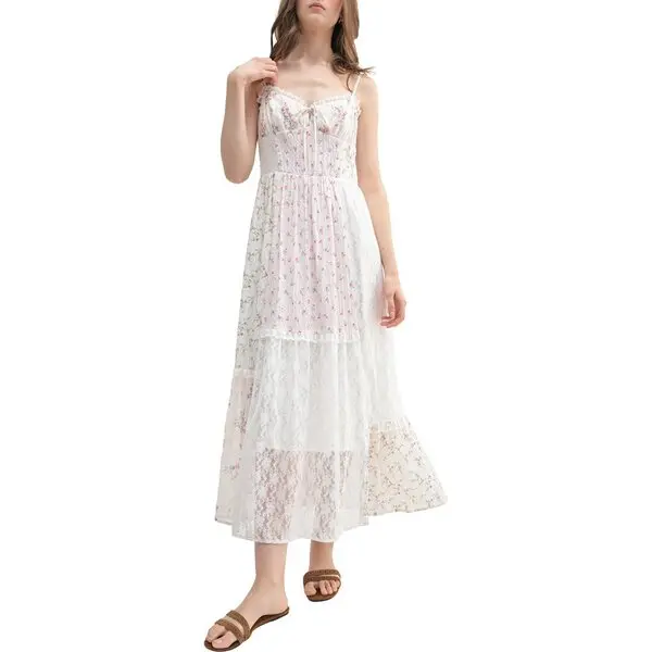 ALL IN FAVOR Patchwork Sweetheart Neck Midi Dress