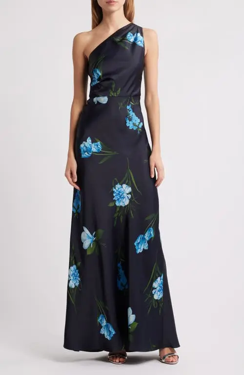 Sachin & Babi Delphine Floral One-shoulder Gown - Night Sky Blue Oculata