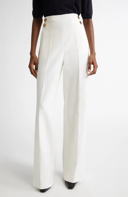 Max Mara Polonia Wide Leg Stretch Virgin Wool Pants - White