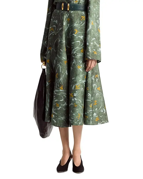 Altuzarra Varda Silk Midi Skirt - Monstera Marbled