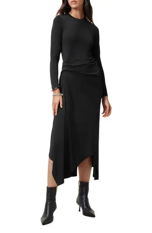 asymmetrical hem dress with long sleeves Ayeshya Slinky Asymmetric Maxi Dress - Sage main image 1